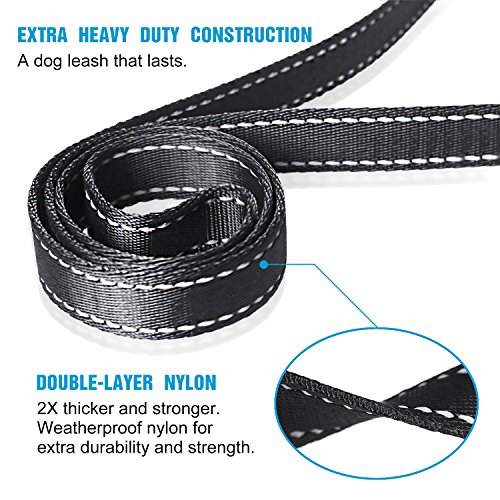 rabbitgoo Dog Leash 6ft Long, Heavy Duty Leash with 2 Padded Traffic Handles, Hands Free Leash for Control Safety Training, Reflective Walking Lead for Small, Medium, Large Dogs