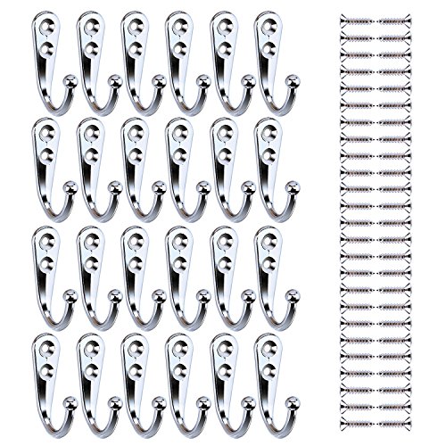 Sunmns 24 Pieces Coat Hooks Single Wall Mounted Robe Hook Hanger with 50 Pieces Screws (Silvery)