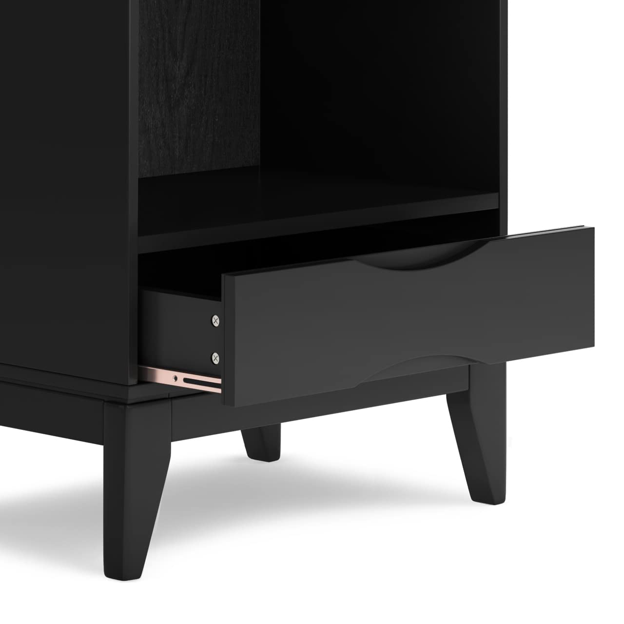 SIMPLIHOME Harper SOLID HARDWOOD 24 Inch Wide Mid Century Modern Bookcase with Storage in Black, For the Living Room, Study Room and Office