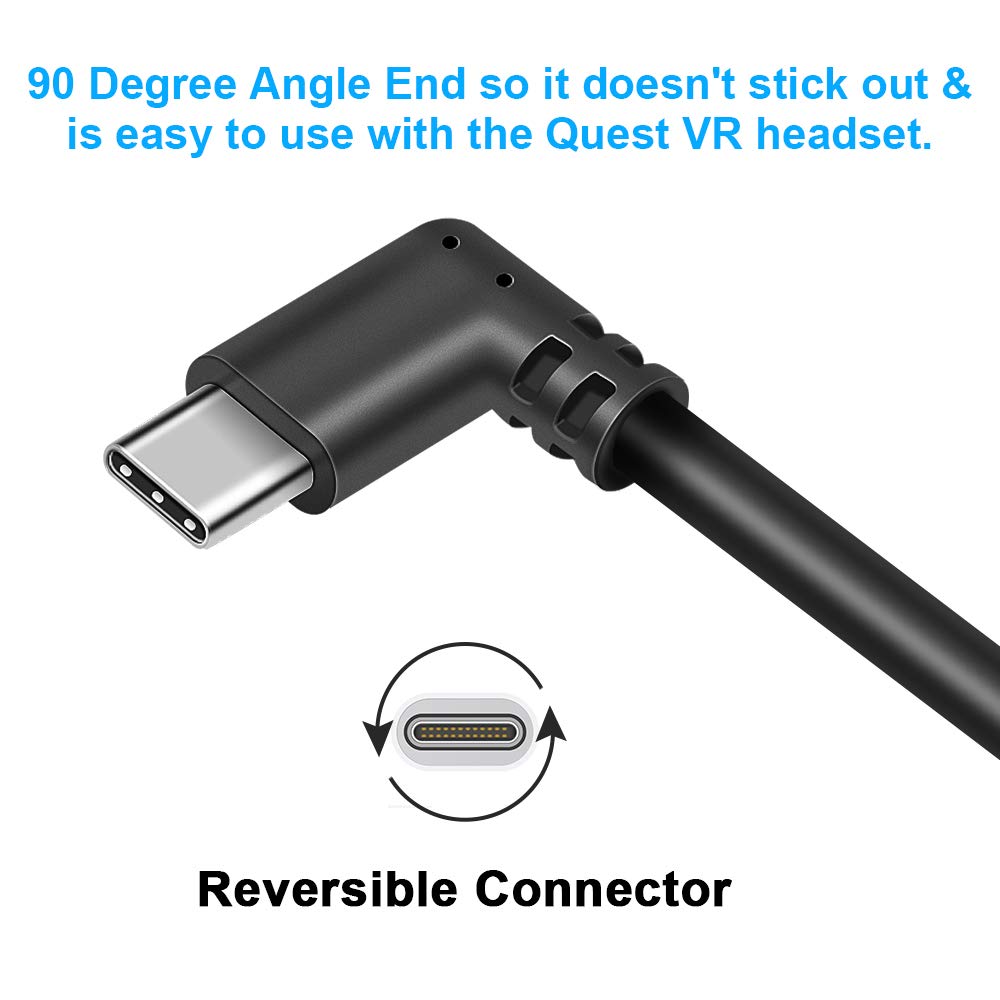 Paiholy USB Type C Cable, 90 Degree Angled High Speed Data Transfer & Fast Charging for VR Headset and Gaming PC (Black4, 16ft)