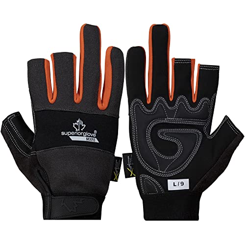 Superior Glove Leather Half Finger Framers Gloves - 1 Pair of Medium Black and Orange Work Gloves – MXFE