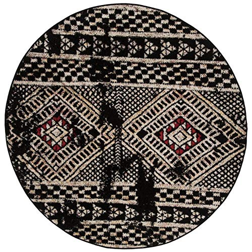 SAFAVIEH Adirondack Collection 6' Round Black / Light Grey ADR202Z Modern Boho Distressed Non-Shedding Dining Room Entryway Foyer Living Room Bedroom Area Rug