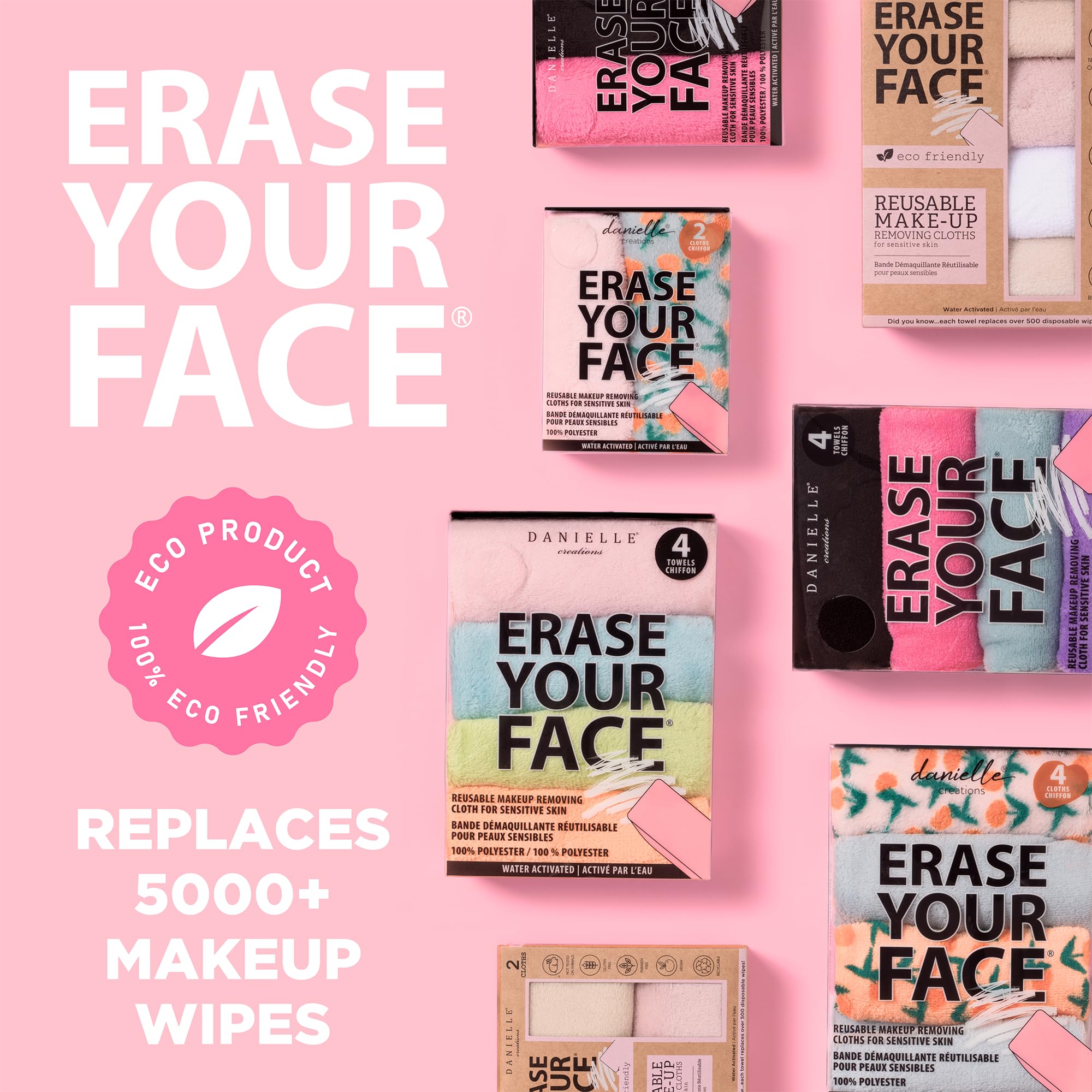 Erase Your Face Reusable Makeup Removing Wipes Cloths With Travel Case, 7 Count(Pack of 1)