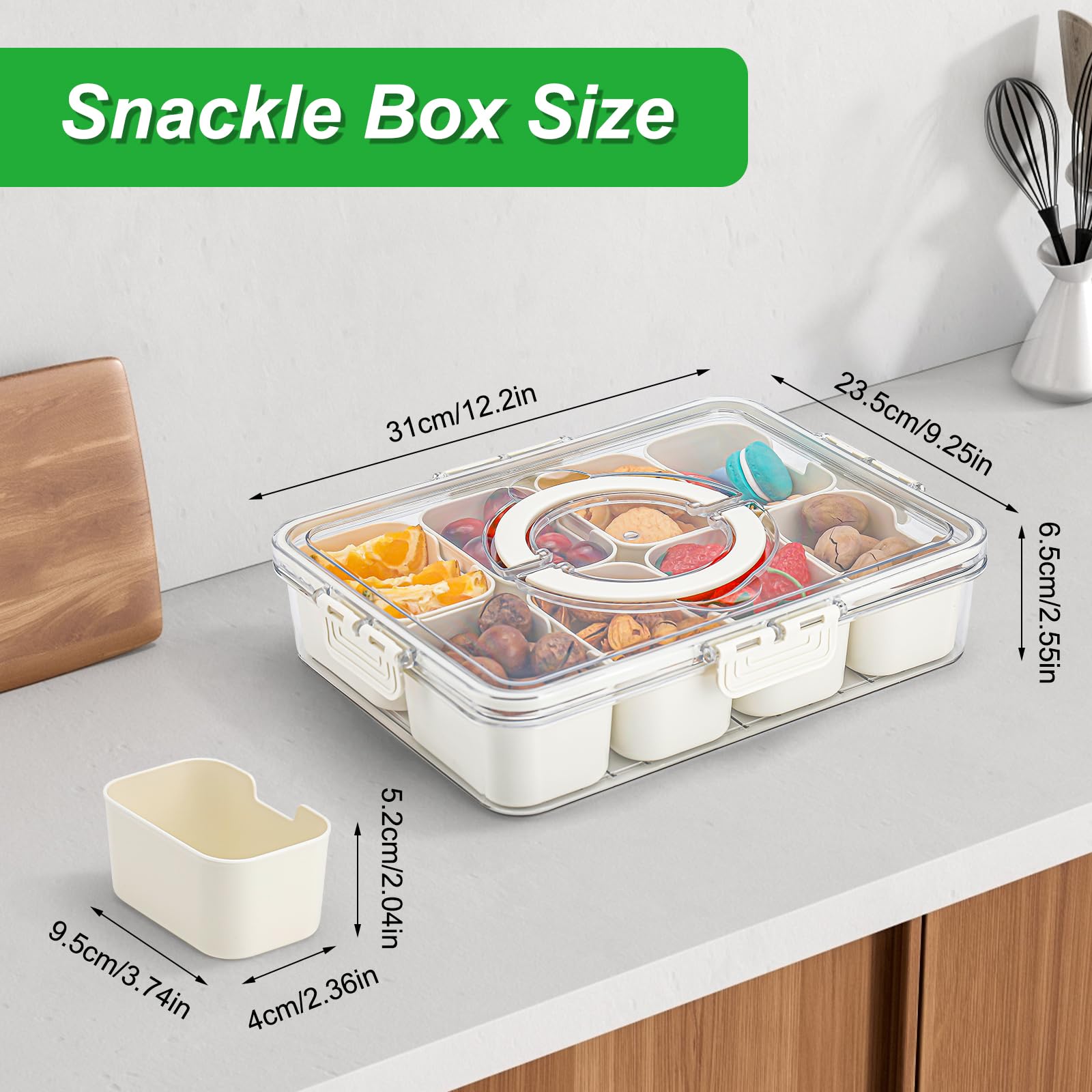 Divided Serving Tray Snack Platter Container with Lid & Handle, 8 Compartments Portable Food Fresh-Keeping Storage Box Vegetable Organizer for Refrigerator Perfect for Party & Picnic