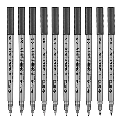 Set of 10 Black Micro-Pen Fineliner Ink Pens - Waterproof Archival ink Micro Fine Point Liner Pen, Multiliner - Sketching, Anime, Artist Illustration, Technical Drawing, Office Documents, Scrapbooking