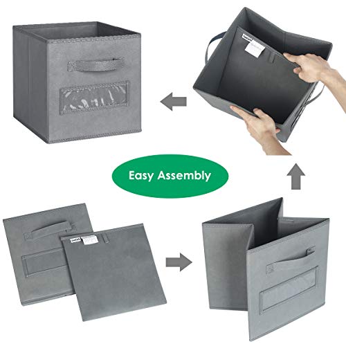 TomCare Storage Cubes Foldable Fabric Cube Storage Bins with Dual Metal Handles Cloth Storage Bins Cubes Baskets Containers for Home Shelves Closet Organizers Cubbies Cube Storage, 6 Pack, Grey