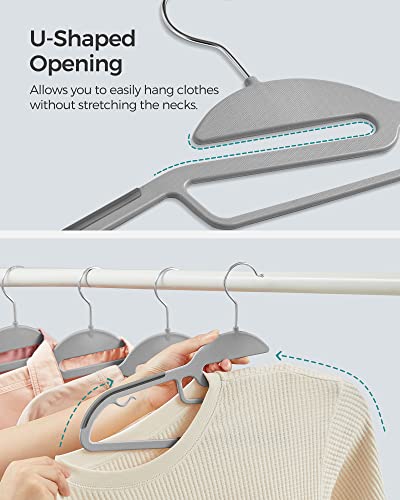 SONGMICS 50 Pack Coat Hangers, Premium Quality Plastic Suit Hangers, Heavy-Duty, S-Shaped Opening, Non-Slip, Space-Saving, 360º Swivel Hook, 16.3 Inches Long, Light Gray and Dark Gray UCRP41G-50