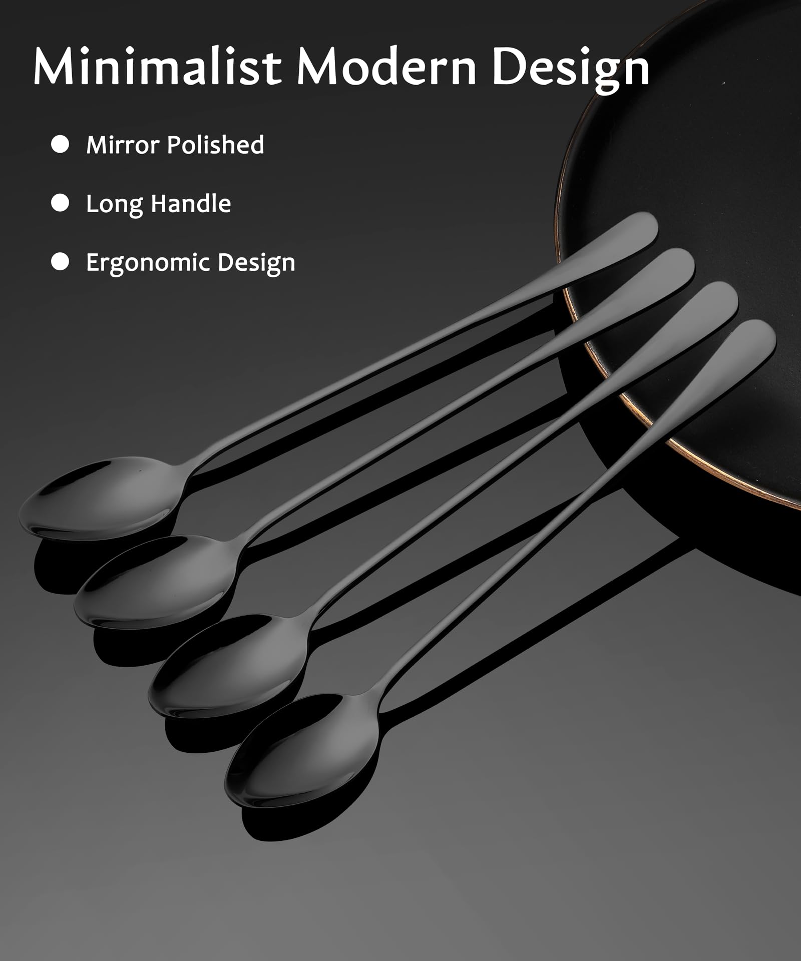 Lovingly Yours 7.5-Inch Long Handle Ice Tea Spoons, Ice Cream Spoons, Black Coffee Spoons, Long Spoons for Stirring, Stainless Steel Spoons for Dessert, Sundae, Shakes