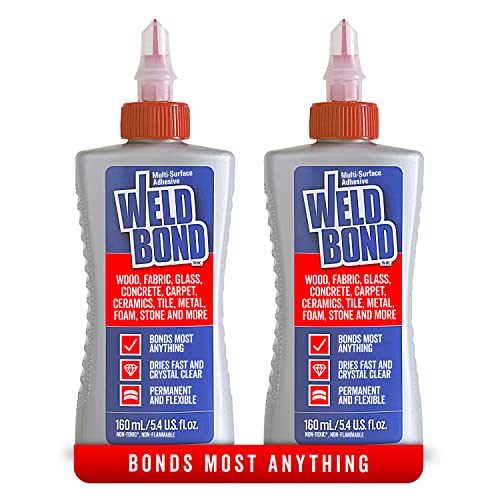 Weldbond Multi-Surface, Non-Toxic Adhesive Glue, Bonds Most Anything. Wood Glue or for Crafts Fabric Glass Mosaic Carpet Ceramic Tile Metal Stone & More. Dries Crystal Clear 5.4oz /160ml - 2 Pack