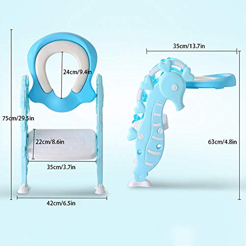 Yellow Ladder Step Potty Seahorse Pattern Adjustable Seat Step Stool with Step Stool,up to 50kg,Toilet Seat with Stairs for Children Travel & Home WC Use