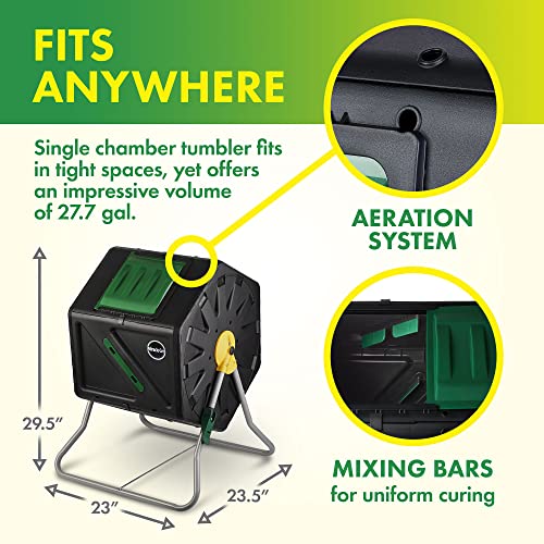 Miracle-Gro Small Composter - Compact Single Chamber Outdoor Garden Compost Bin Heavy Duty β UV Protected Turning Barrel Tumbling Composter (27.7 gallons)