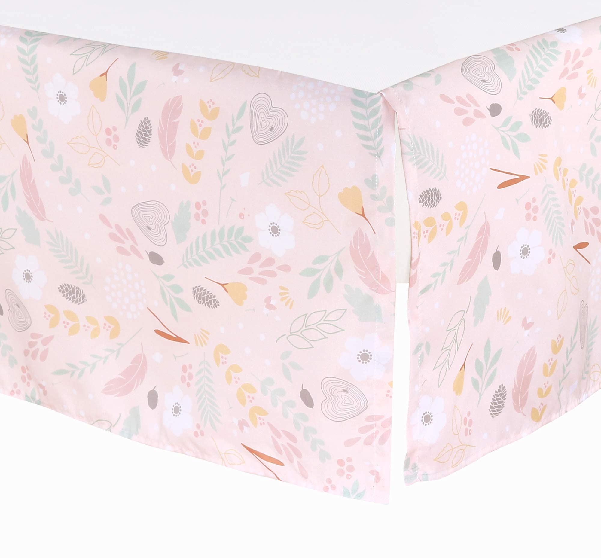 The Peanutshell Pink Woodland Floral Crib Bedding Set for Baby Girls - Crib Quilt, Fitted Sheet, Dust Ruffle Included