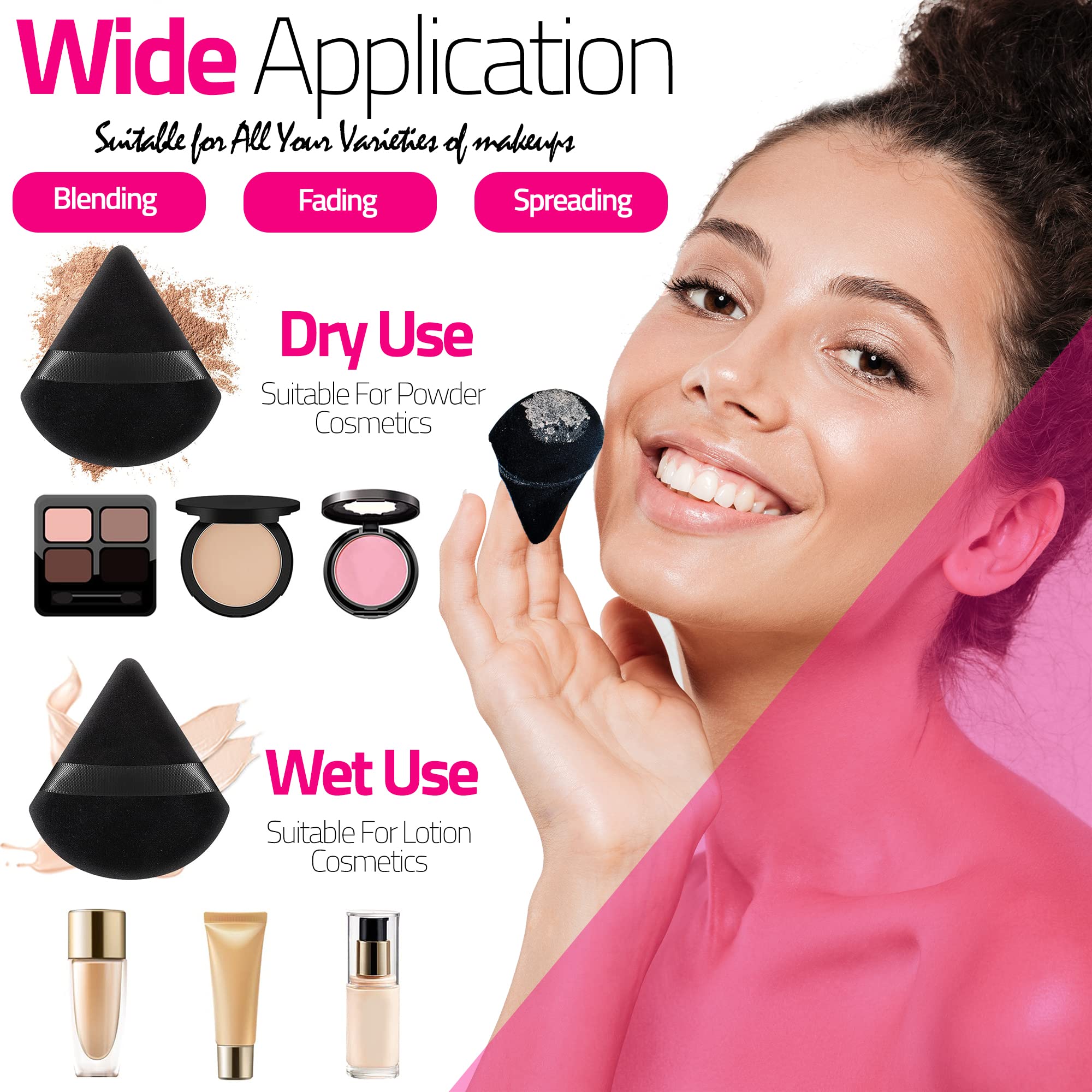 Ecomerr 12 Pieces Powder Puff with Cleansing Puff Face Triangle Makeup Puff for Loose Powder Body Velour Cosmetic Setting Sponge Velvet Washable Beauty Makeup Tool (Black)