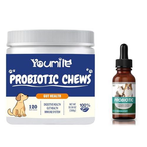 SMASUPT Probiotic Chews for Dogs, 120 Soft Chews, 10.58 oz, Gut Health, Digestive Health, Immune System + Probiotic Drops