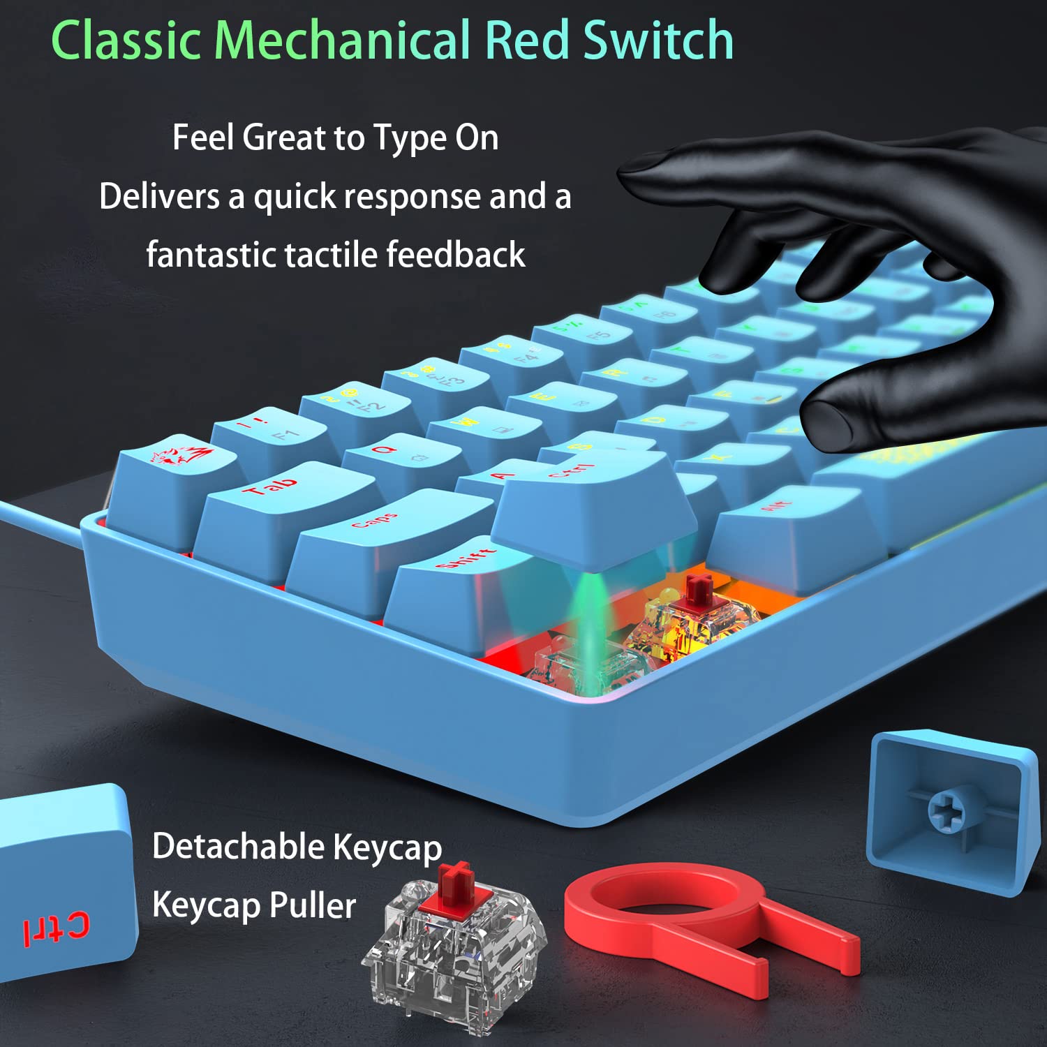 K65 Pro 60% Gaming Keyboard and Mouse Combo Small Mini RGB Backlight Mechanical Keyboard and Ultralight Honeycomb Optical Mouse,Mouse Pad Tactile Blue Switch Anti-Ghosting for Xbox,PS4,PC,Laptop(Blue)