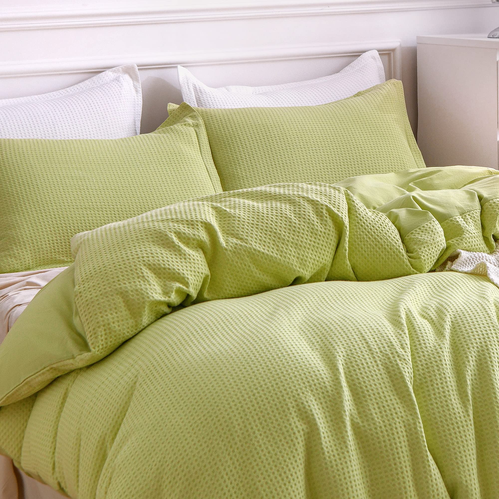 MADELUO 100% Cotton Duvet Cover, Waffle Weave Warm White Duvet Cover Set, Soft Breathable Luxury Comforter Cover Bedding Set with 4 Corner Ties & Zipper Closure