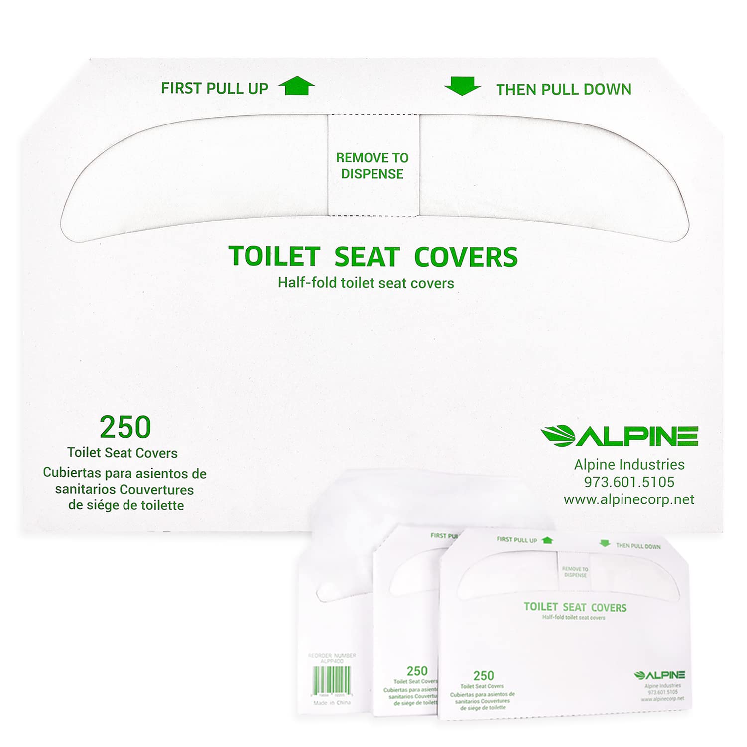 Alpine Industries 20 Packs of 250 Half-Fold Toilet Seat Covers - For Adults and Kids Potty Training, 100% Biodegradable - White (5000 Sheets)