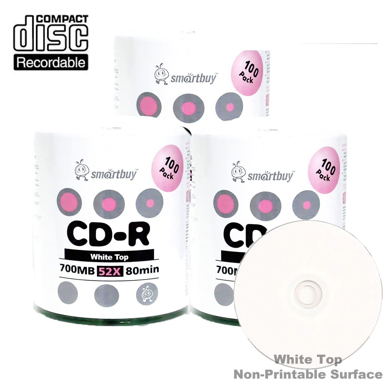 Smartbuy 300-disc 700mb/80min 52x CD-R White Top Blank Data Recordable Media Disc