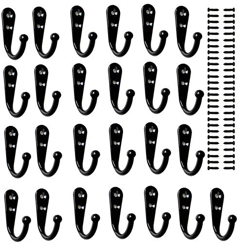 PAINISTIC 25 Pieces Wall Mounted Coat Hook Robe Hooks Cloth Hanger Coat Hanger Coat Hooks Rustic Hooks and 54 Pieces Screws for Bath Kitchen Garage Single Coat Hanger Black Color