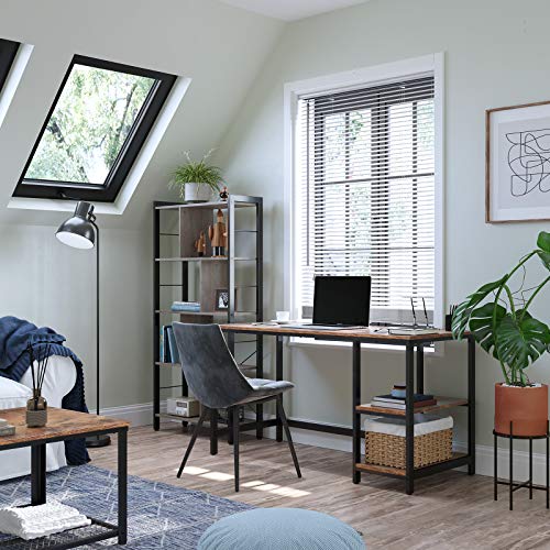 VASAGLE ALINRU Computer Desk, 47.2-Inch Wide Home Office Desk for Study, Writing Desk with 2 Shelves on Left or Right, Steel Frame, Industrial, Rustic Brown and Black ULWD47X