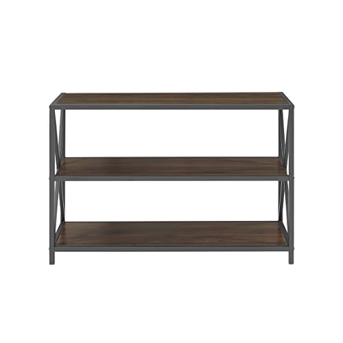 Walker Edison 2 Tier Open Shelf Industrial Wood Metal Bookcase Tall Bookshelf Home Office Storage, 40 Inch, Dark Walnut