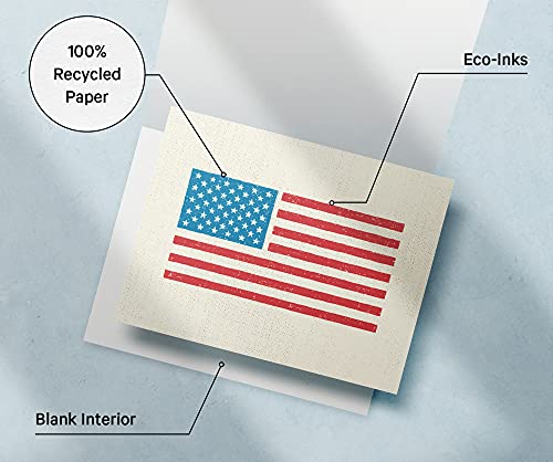 Twigs Paper - American Flag Note Cards - 12 Blank Patriotic Greeting Cards With Envelopes - Eco Friendly Stationery - 5.5 x 4.25 Inch - Made In USA