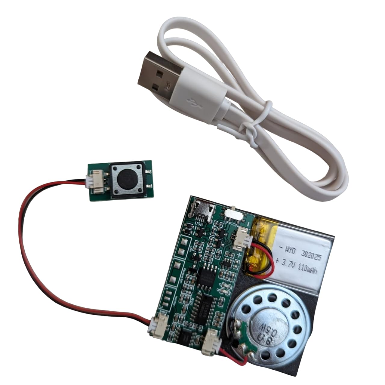 USA Sat Press-Button Control Activated MP3 Music Sound Module USB Downloadable Sound Module for Greeting Cards, Crafts, Christmas, New Year Greeting Cards-with Speaker, Lithium Battery and USB Cable