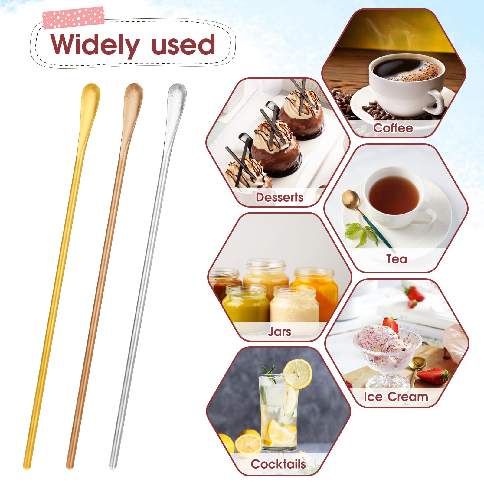 Coffee Stir Sticks, 3 Pcs Coffee Spoons Stainless Steel Mixing Spoon with Long Handle 10 Inches Metal Cocktail Stirring Spoons Tea Spoon Espresso Spoons Accessories Iced Coffee Drinks Stirrer Set