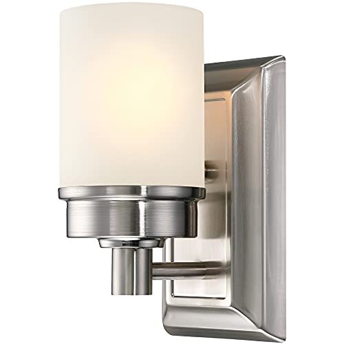 MOTINI 1-Light Bathroom Vanity Light Fixture Wall Sconce Lighting Brushed Nickel Finish with Tube Frosted Glass