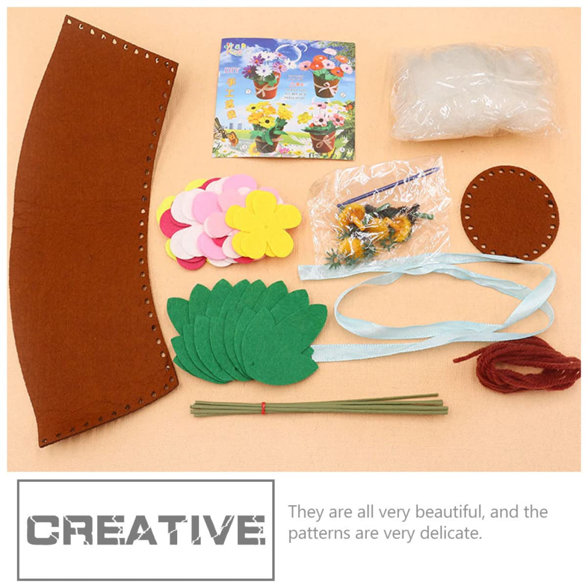 Veemoon DIY Flower Craft Kit 10 Sets Handmade Potting Material Flowers Puzzle Child Non-woven Fabric Handicraft Materials