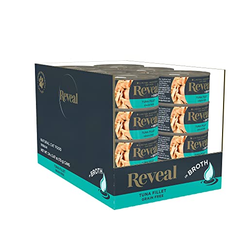 Reveal Natural Wet Cat Food, 24 Pack, Limited Ingredient, Grain Free Food for Cats, Tuna Fillet in Broth, 2.47oz Cans