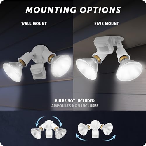 Globe Electric 17000269 110-Degree 240 W Twin Head White Hardwired Motion Sensor Security Flood Light, Spotlight, Outdoor, Outside House Lights