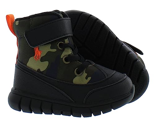Polo Ralph Lauren Baby Boy's Barnes Boot (Toddler) Black/Olive Camouflage Mesh/Orange Pony Player 4 Toddler M
