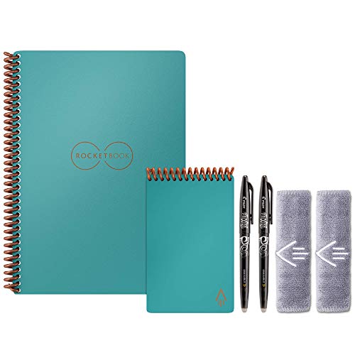 Rocketbook Smart Reusable Notebook Set - Dot-Grid Eco-Friendly Notebook with 2 Pilot Frixion Pens & 2 Microfiber Cloths Included - Light Blue Covers, Executive (6" x 8.8â) & Mini Size (3.5" x 5.5")