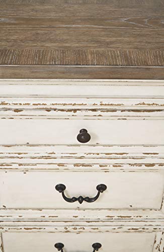 Signature Design by Ashley Realyn French Country Distressed -Dining Room Buffet or Server, Chipped White
