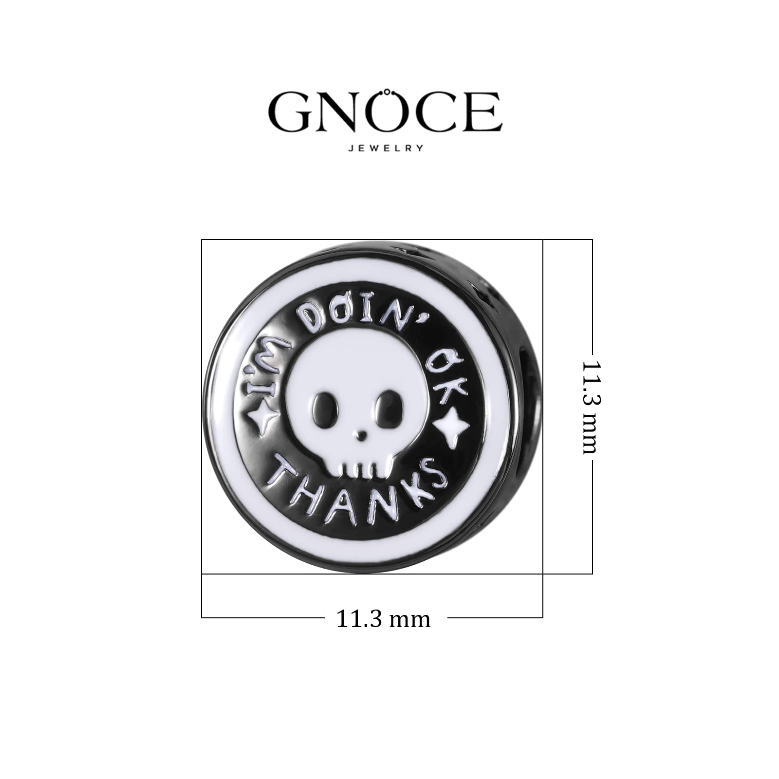 GNOCE Skull Charm Bead Sterling Silver Sad Ghost Club-Skelly Charms Fit Bracelet/Necklace Gift For Women Wife