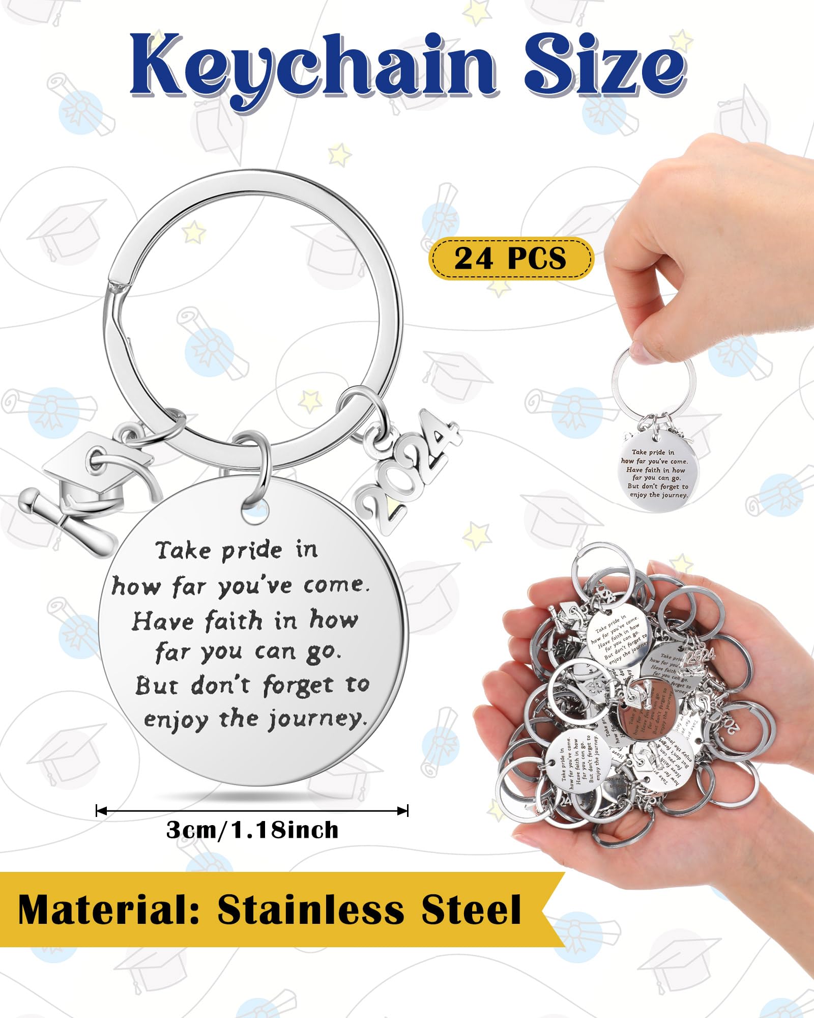 Sasylvia Graduation Keychain 2024 Bulk Inspirational Graduation Gift Keychain 2024 Class Keychains Gifts Motivational(24 Pcs)