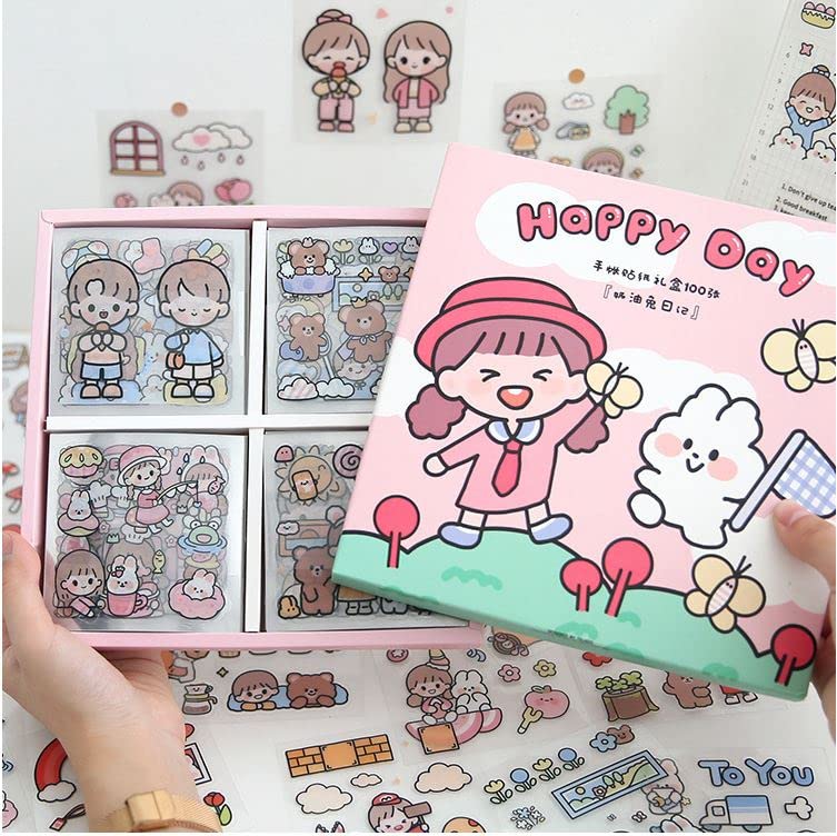 PVC Sticker,Sticker Cartoon Pattern DIY Diary Sticker Scrapbook Stationery Stickers Kawaii Stickers (Happy Day)