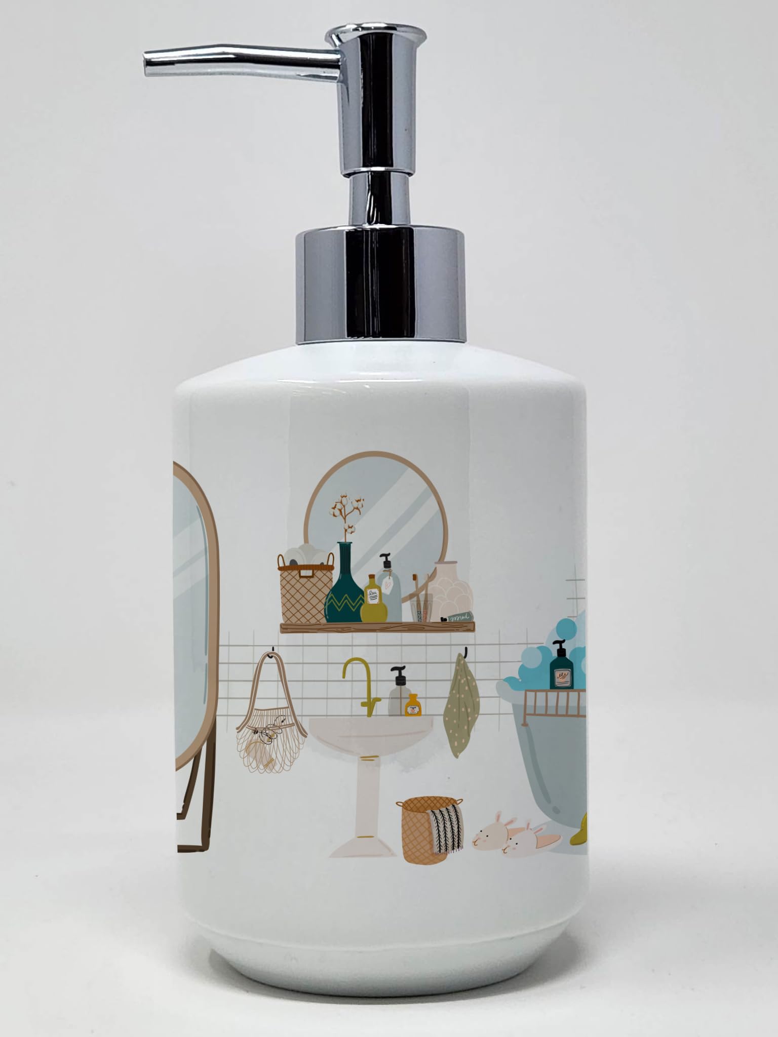 Caroline's Treasures WDK5799SOAP Tan Pekingese in Bathtub Ceramic Soap Dispenser Hand Soap Dispenser Pump Bottles for Bathroom Kitchen, Empty Refillable Liquid Soap Container