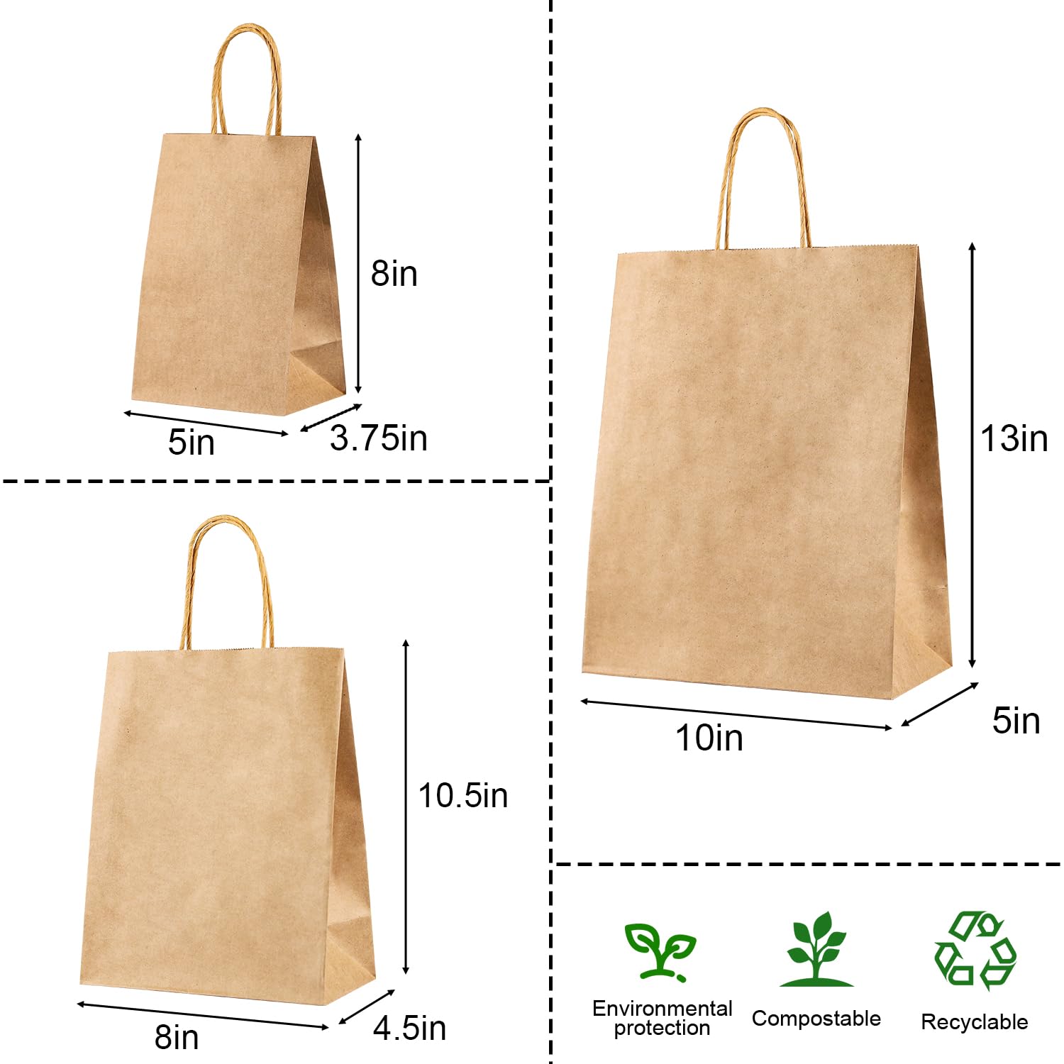 GITMIWS 60 Pack Brown Paper Bags Assorted Sizes Bulk, Brown Kraft Gift Bags with Handles, Craft Paper Retail Bags for Small Business Merchandise Bags