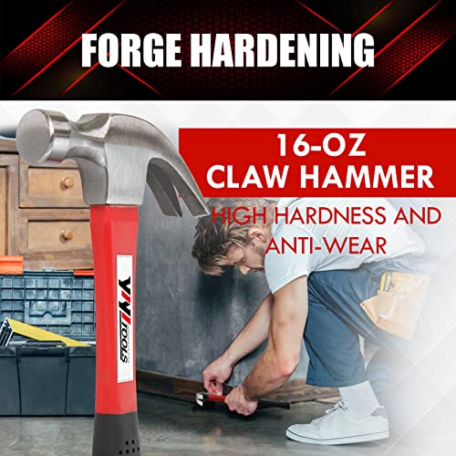 YIYITOOLS Claw Hammer With fiberglass Handle β 16-oz, Red and Black (YY-1-003)