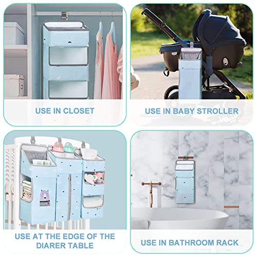 TOCKONIMN Hanging Diaper Caddy Organizer for Baby Crib - 3-in-1 Diaper Stacker for Changing Table Nursery Organization Storage Holder for Baby Essentials Attachment Portable Combining Clothing (Blue)