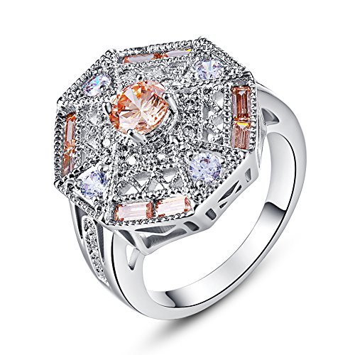 Psiroy 925 Sterling Silver Plated Simulated Morganite Filigree Art Deco Statement Ring Size 10