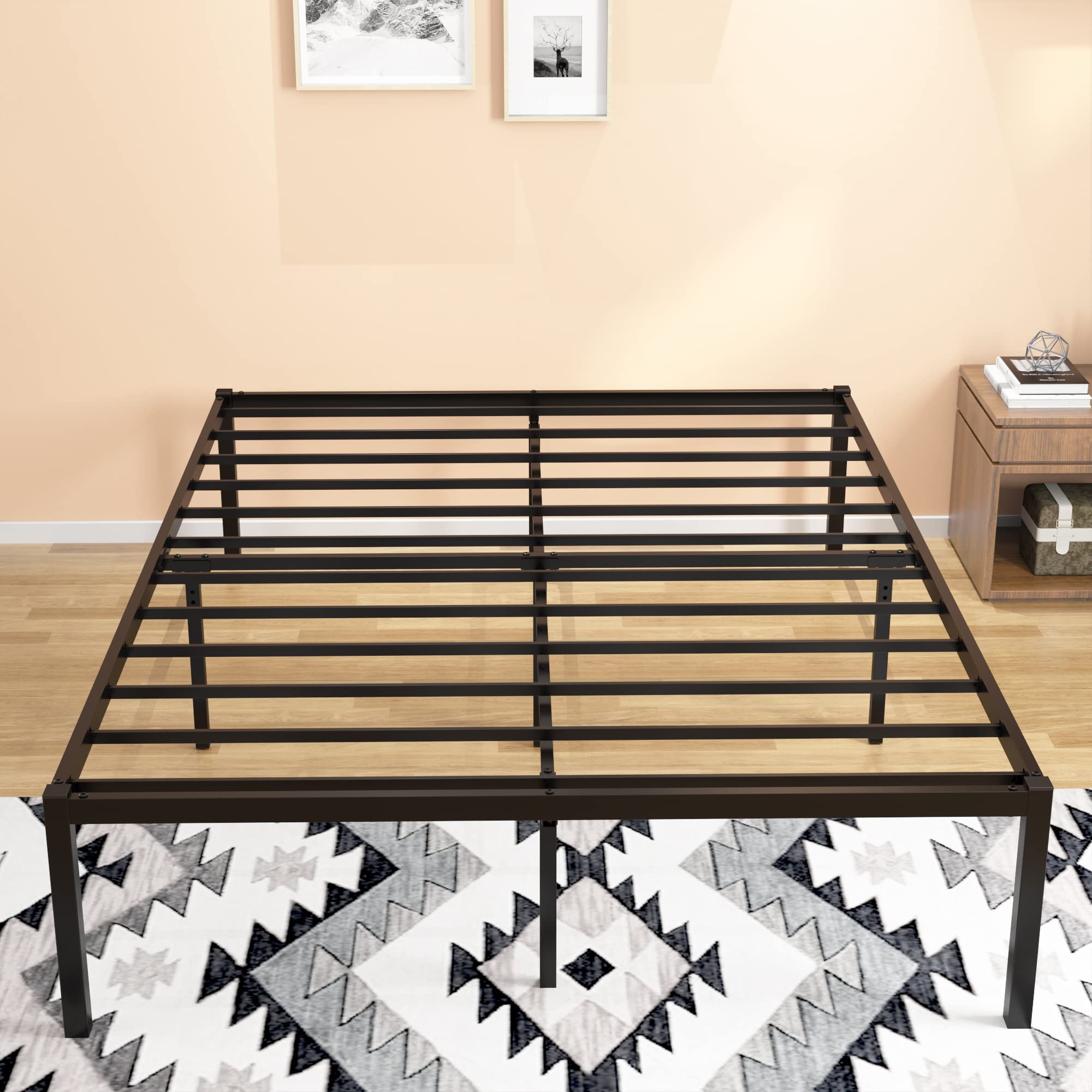 Weehom King Bed Frame 16 Inch Metal Platform Bed Frames No Box Spring Needed, Mattress Foundation, Heavy Duty Steel Slat Support, Large Underbed Storage Space, Easy Assembly, Black