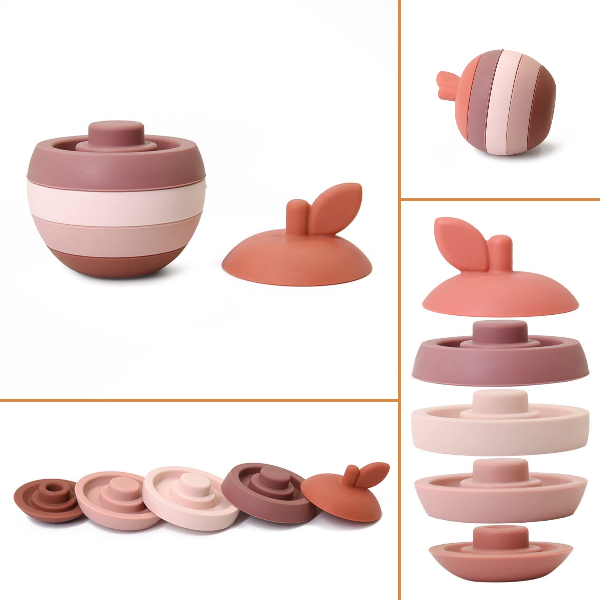 Rosie Bee Silicone Apple Stacker Toy for Kids, Toddlers, Babies - Baby Teether Toys, Stacking, Nesting, Sorting, Puzzle, Blocks, Travel, Bath, Sensory, Gift, Educational, Montessori