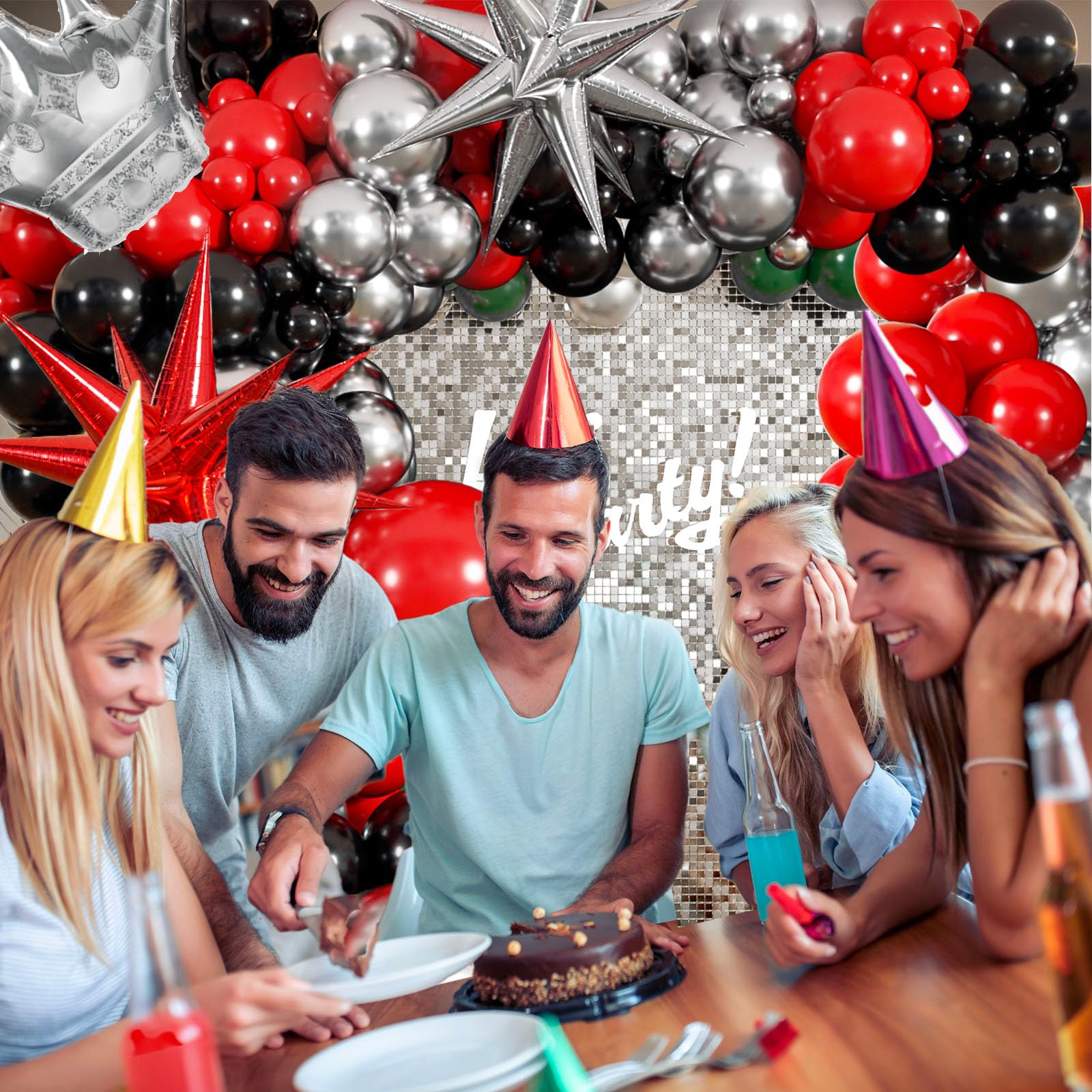 Red and Black Balloon Garland Arch Kit with Silver Red and Black Balloons for Anniversary Graduations Red and Black Birthday Decorations for Men Women