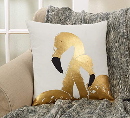 SARO LIFESTYLE Olivia Collection 100% Cotton Flamingo Love Design Pillow with Down Filling, 18", Multi