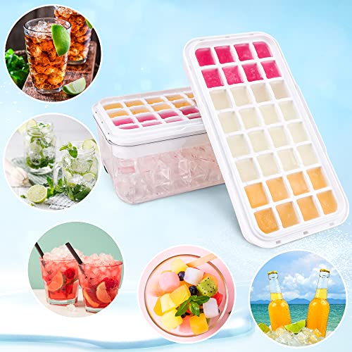 Ice Cube Tray,Ice Trays for Freezer with Lid and Bin,Ice Cube Trays for Freezer with 2 trays,Easy Release 64 pcs Ice,Ice Cube Molds,BPA Free
