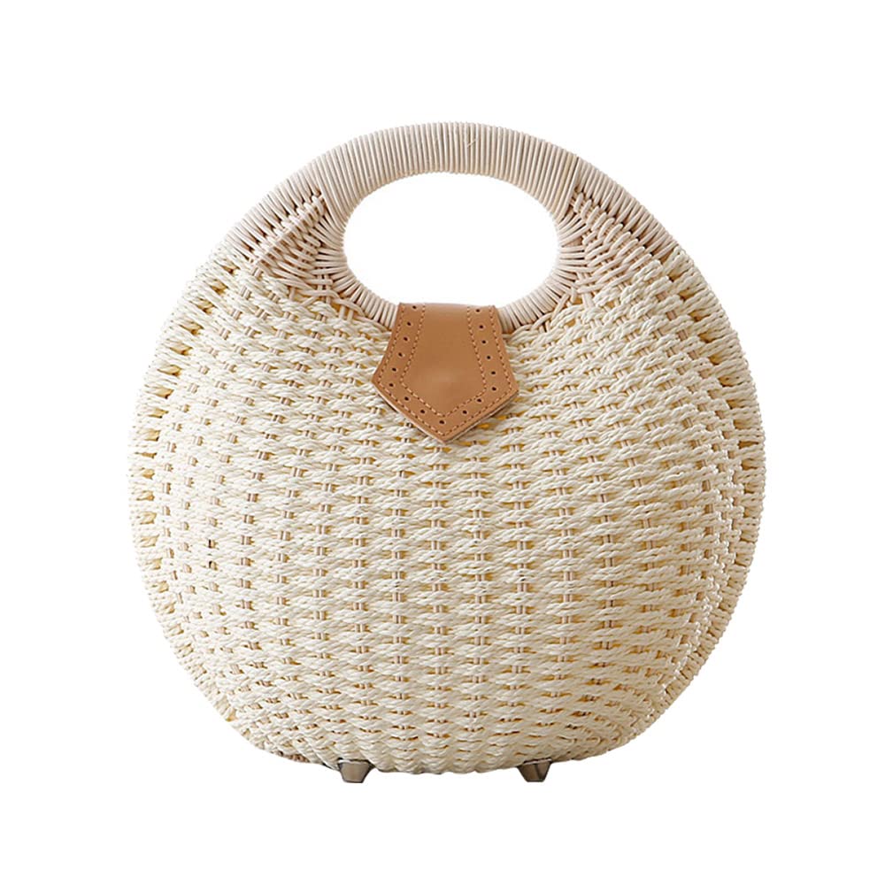 Shell Shaped Straw Handbag for Women Casual Straw Handmade Rattan Tote Purse Scorpio Gifts(White)