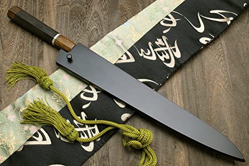 Yoshihiro TM-Hayate ZDP-189 Super High Carbon Stainless Steel Sujihiki Kiritsuke Knife Octagonal Ebony Wood Handle with Sterling Silver Ring (9.5" (240mm))